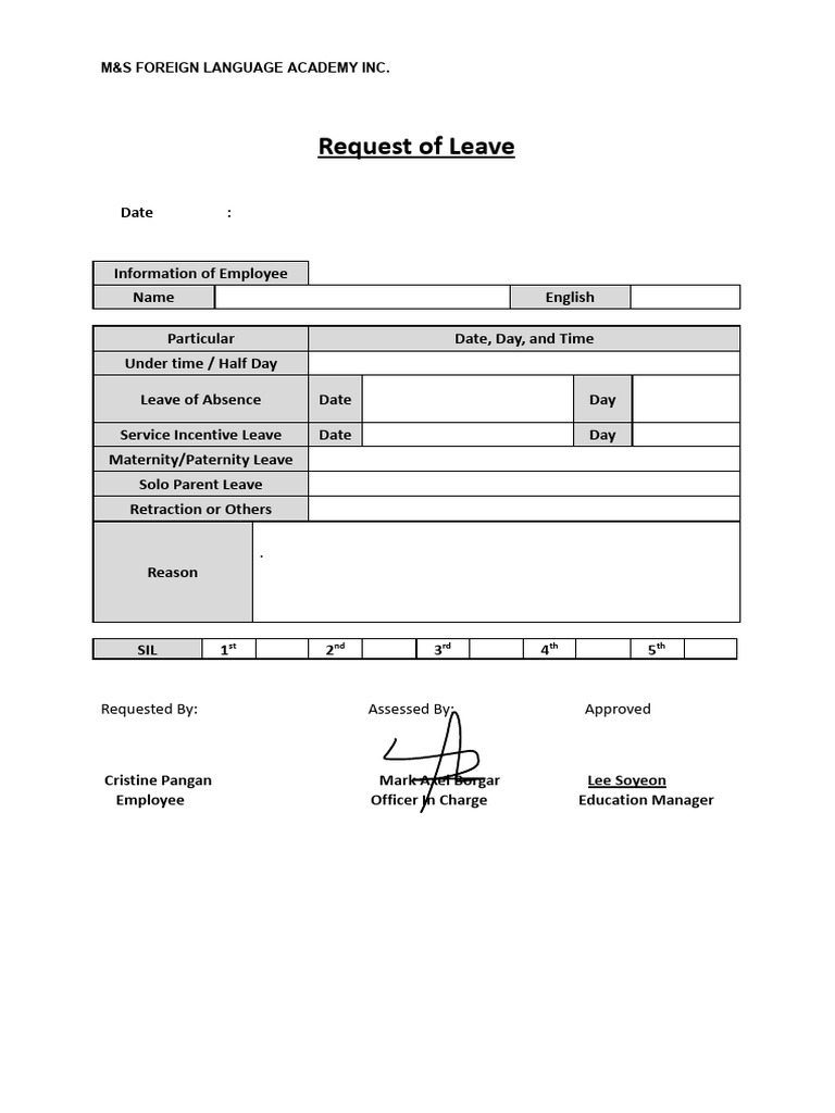 Leave Form Tash | PDF
