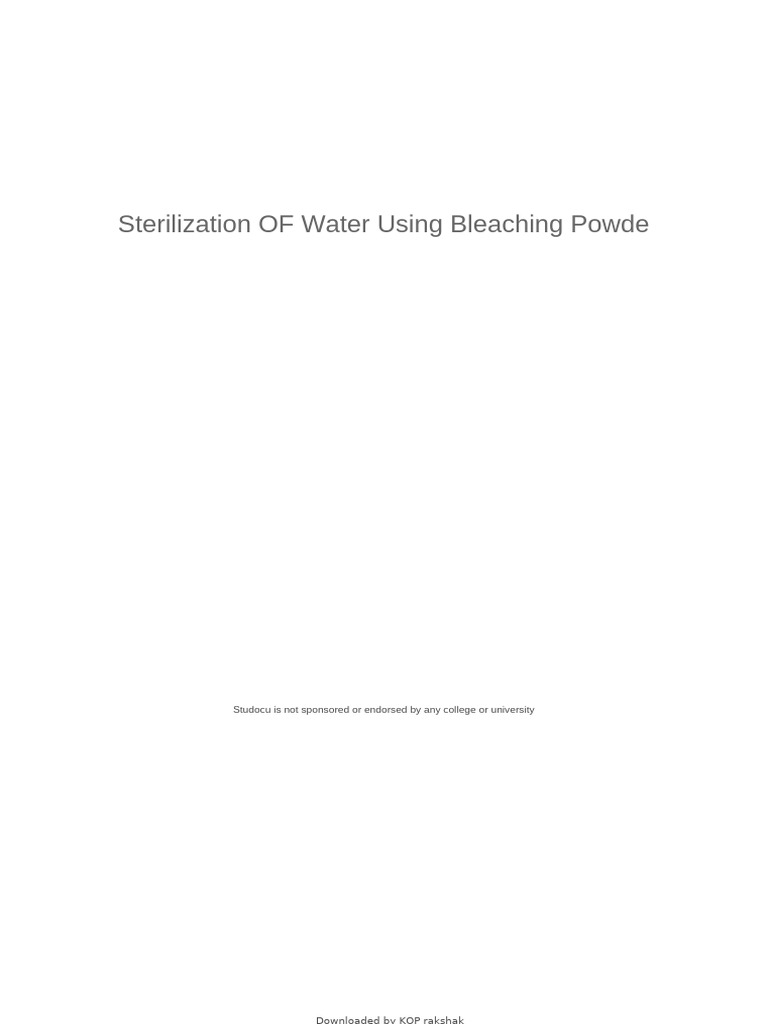 Sterilization of Water Using Bleaching Powder | PDF | Water Purification | Drinking Water