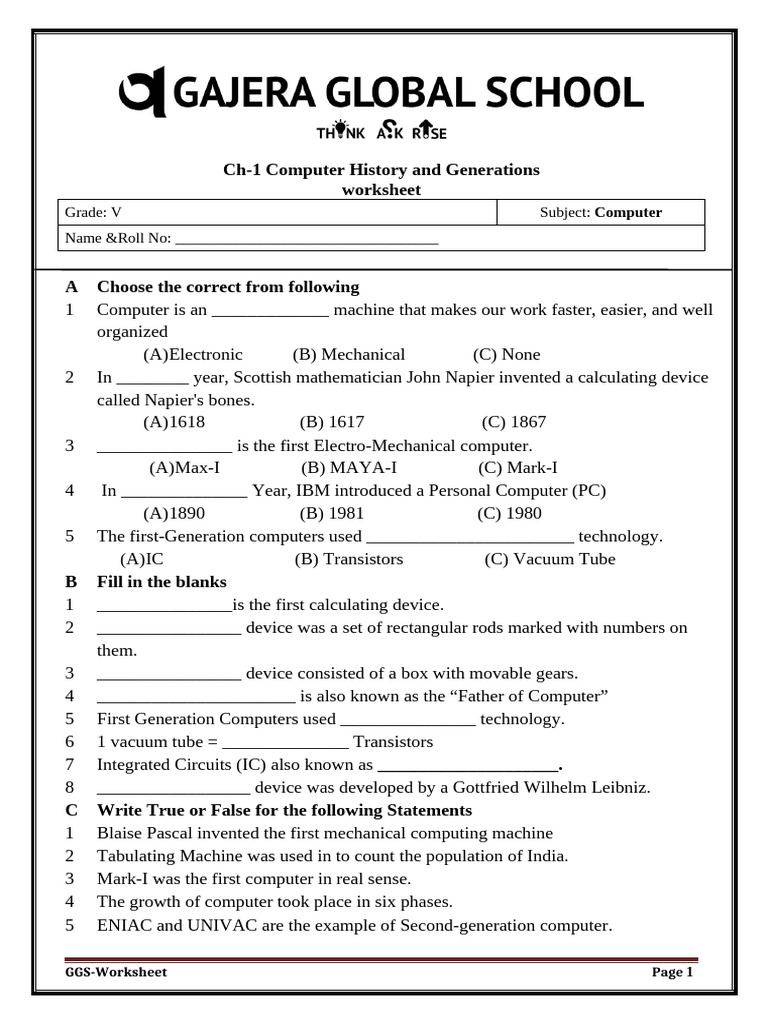 Ch-1 worksheet | PDF | Classes Of Computers | Computer Architecture