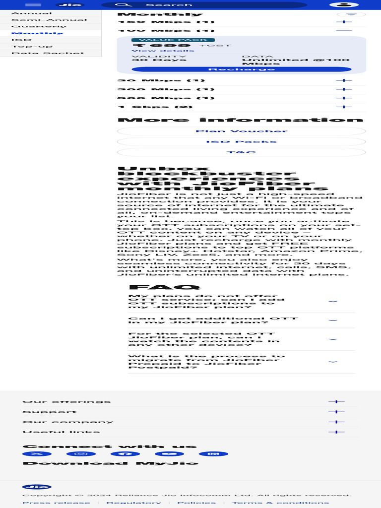 JioFiber Monthly Plans - Get Unlimited Home WiFi Plans | PDF | Online ...