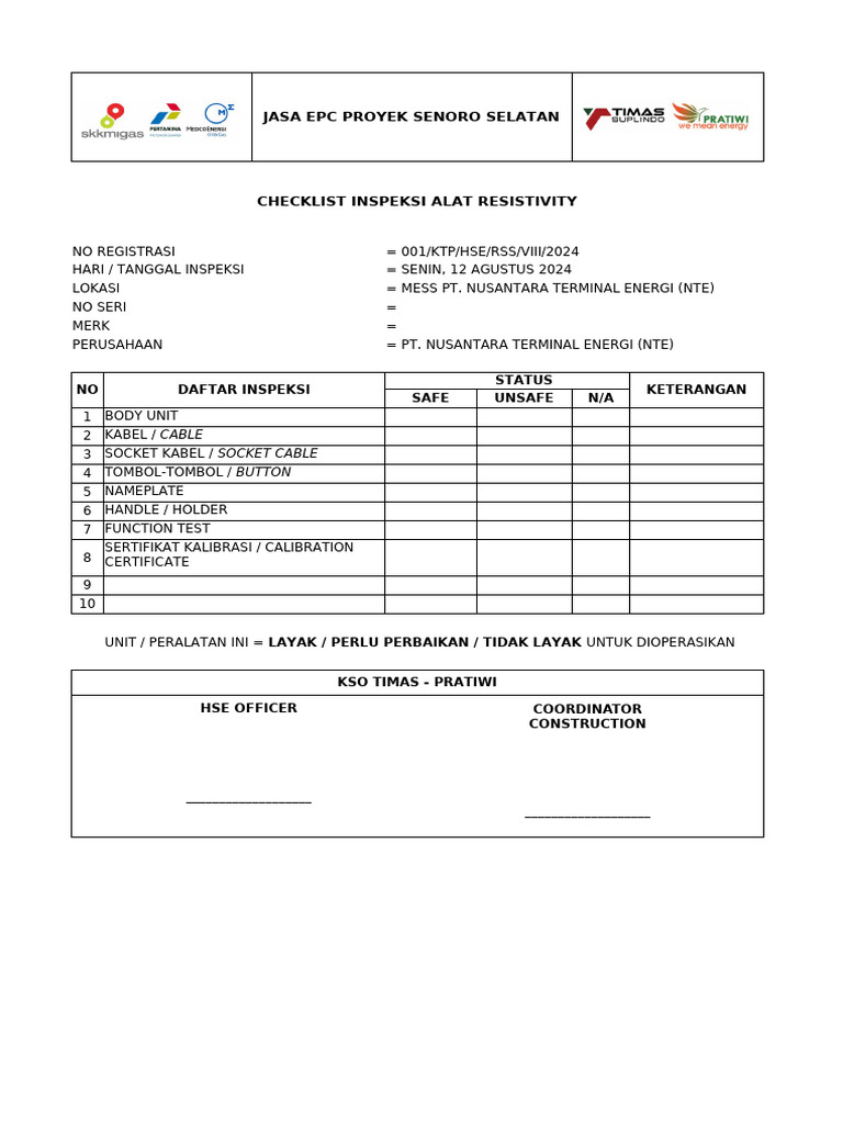 26. KTP - CHECKLIST INSPEKSI SOIL RESISTIVITY | PDF