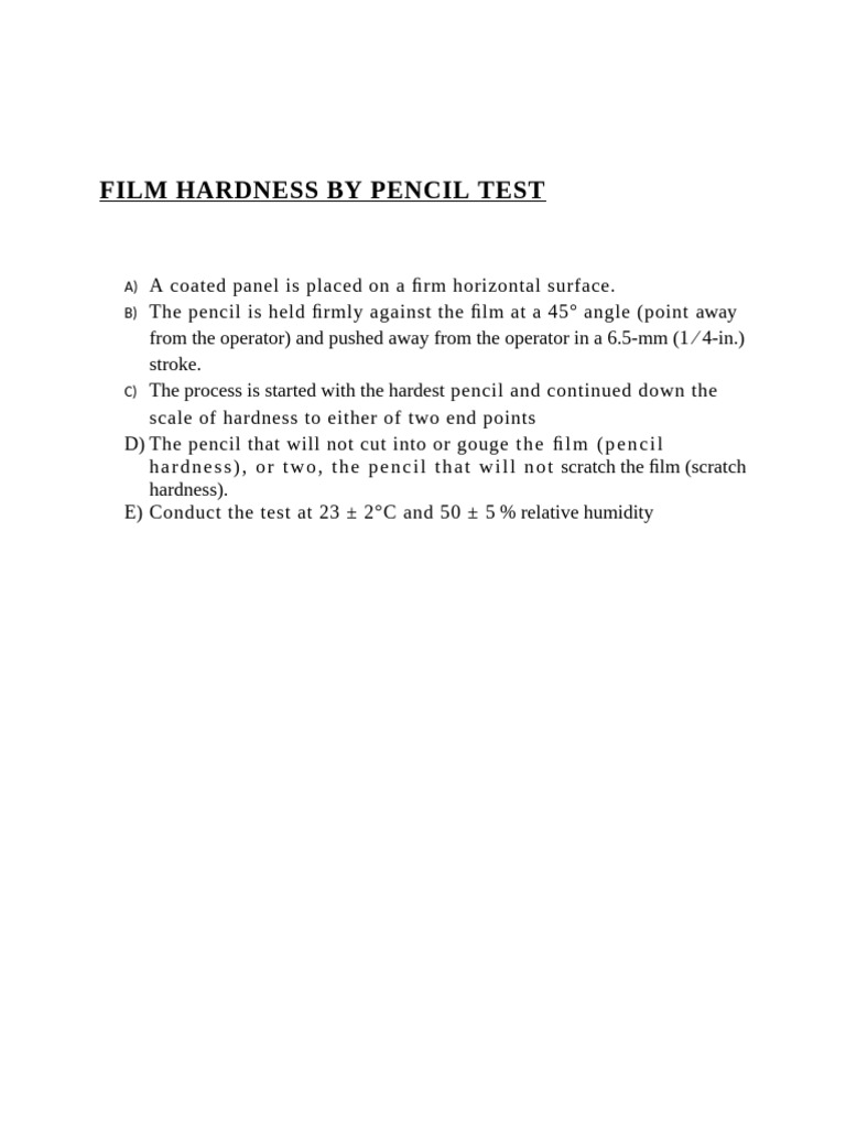 Film Hardness by Pencil Test | PDF