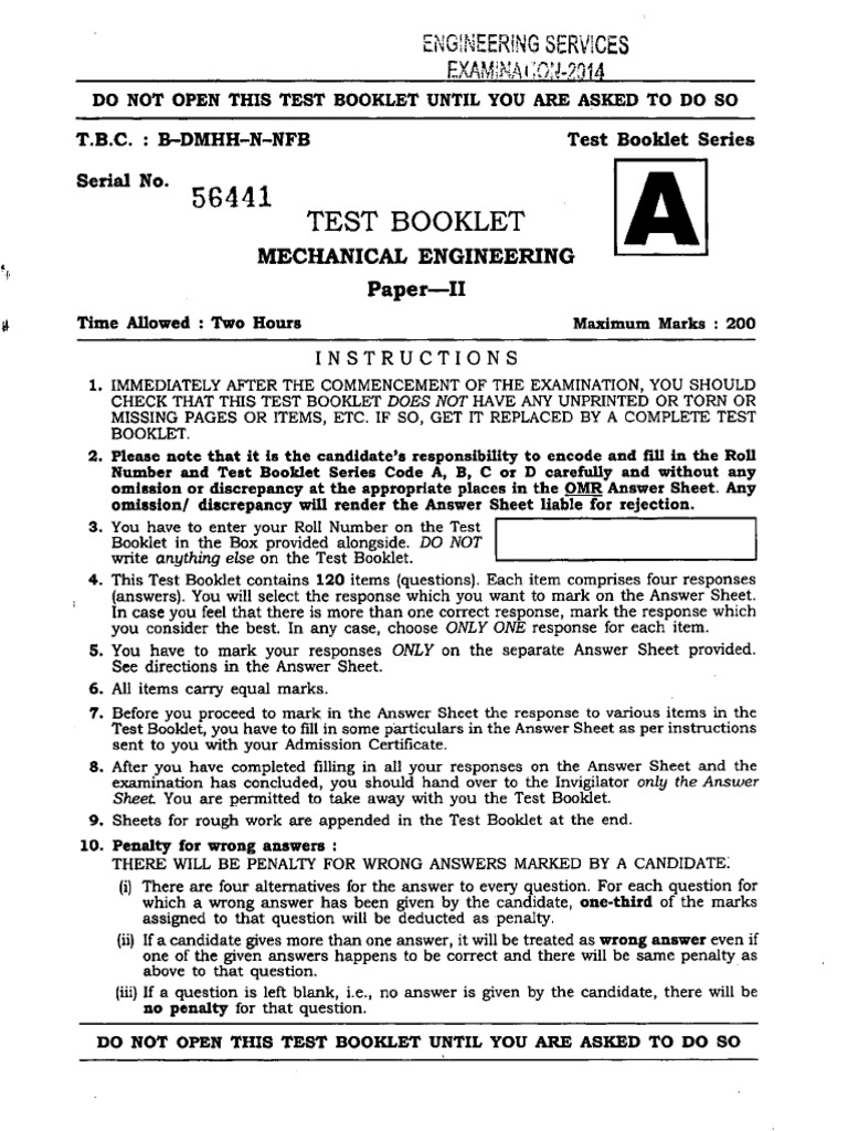 IES 2014 - II Question Paper Obj A With Ans Key | PDF