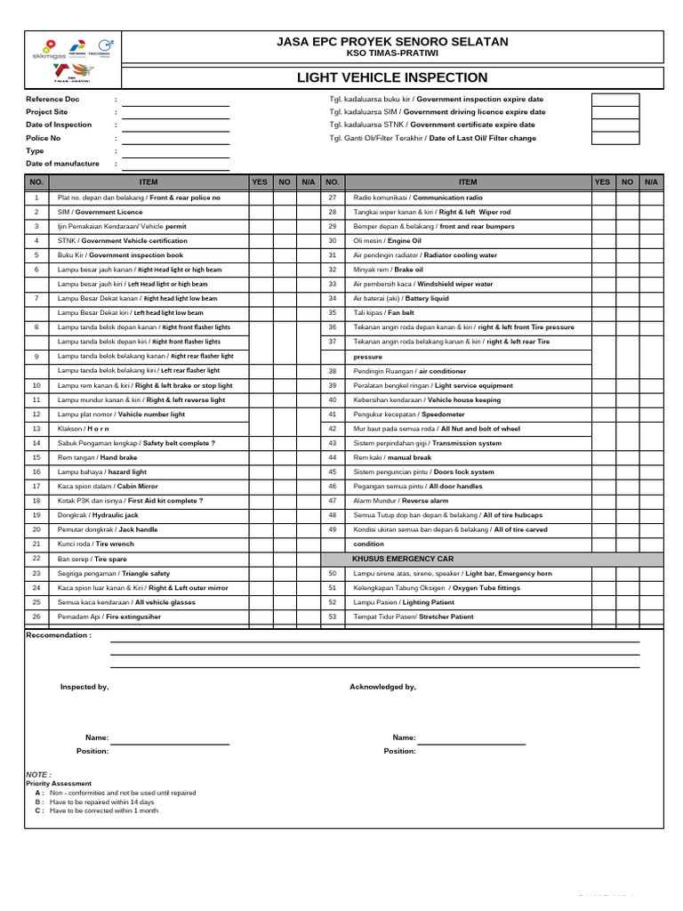 25. KTP - CHECKLIST VEHICLE INSPECTION | PDF | Vehicles | Motor Vehicle