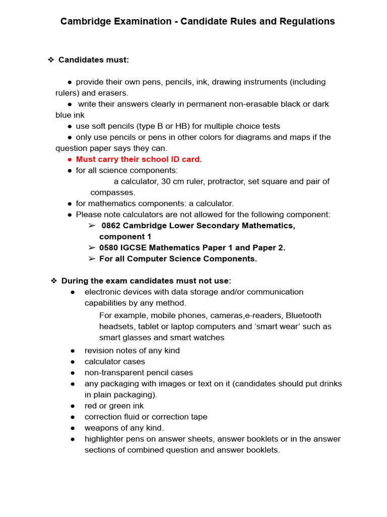 CIE Examination Rules and Regulations For Candidates | PDF | Computing