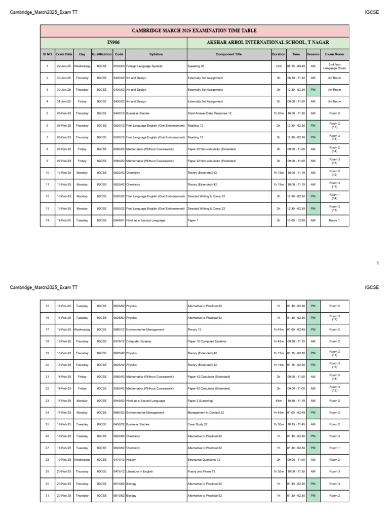 Cambridge IGCSE March 2025 Timetable | PDF | Qualifications