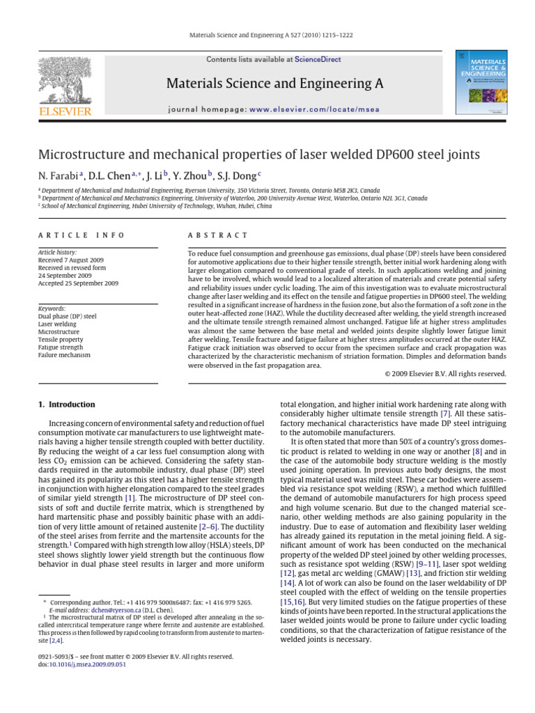 Microstructure and Mechanical Properties of Laser Welded DP600 Steel ...