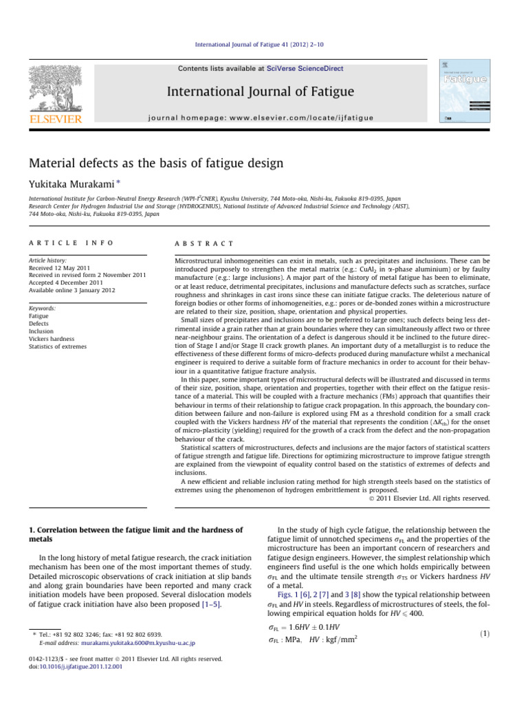 Material Defects As The Basis of Fatigue Design | PDF | Fatigue ...