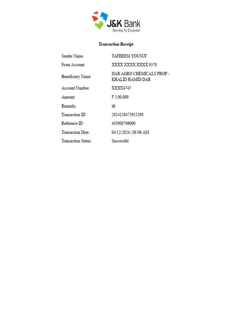 ₹5,00,000 Transaction Receipt | PDF