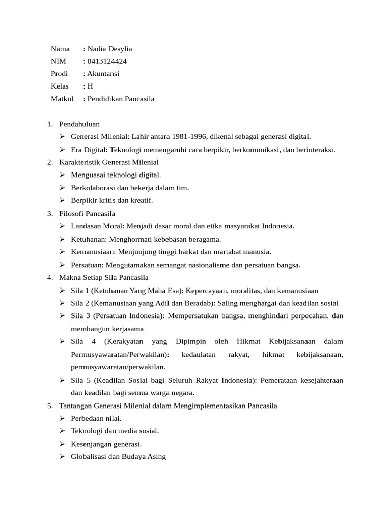 Resume Pancasila Dan Generasi Milenial | PDF