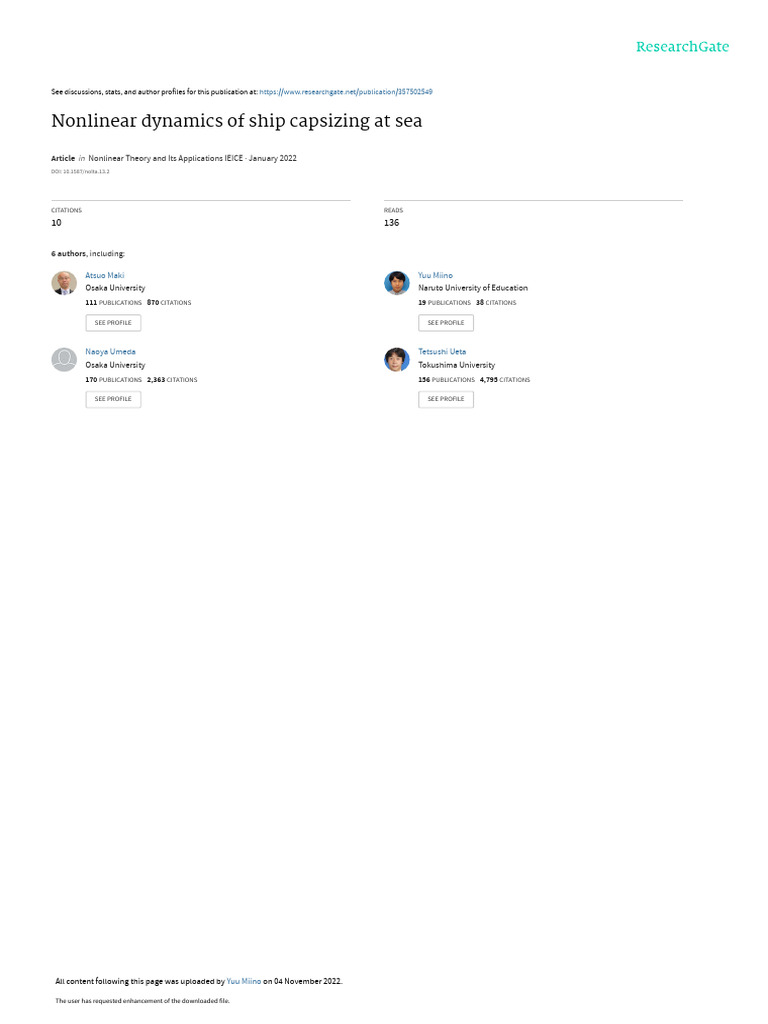 Nonlinear Dynamics of Ship Capsizing at Sea | PDF | Chaos Theory | Waves