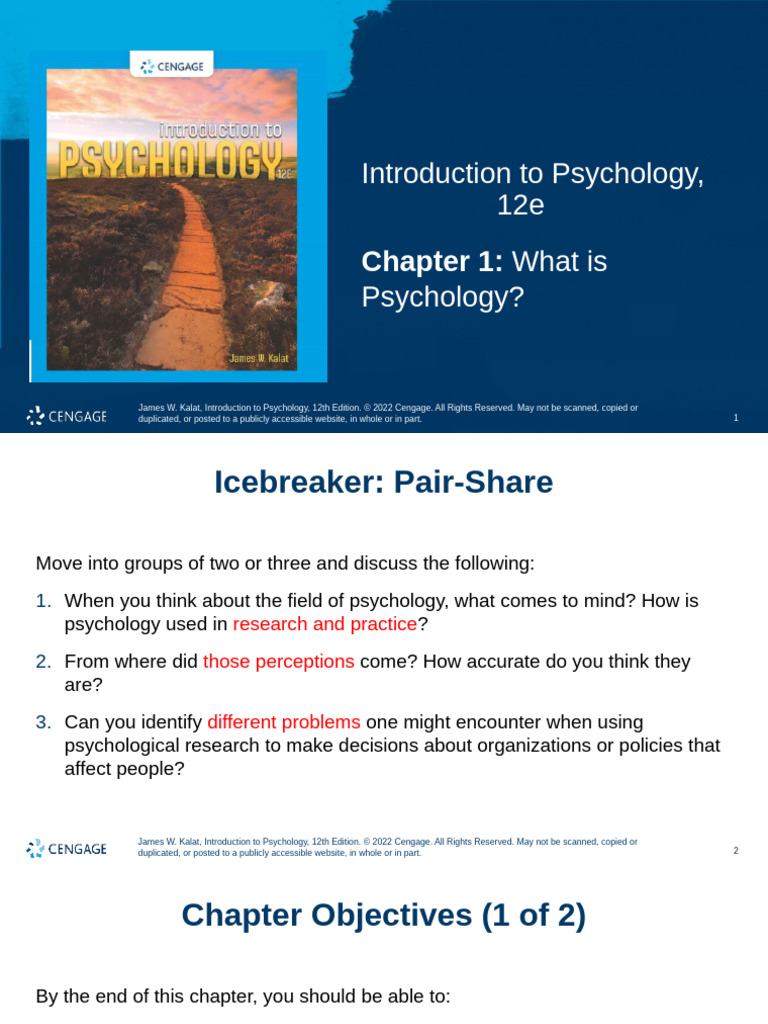 Kalat IntroPsychology 12e PPT CH01 GOLD | PDF | Mental Processes | Cognitive Psychology
