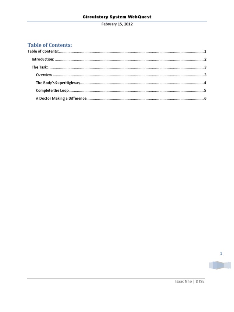 Table of Contents:: Circulatory System Webquest | Download Free PDF ...