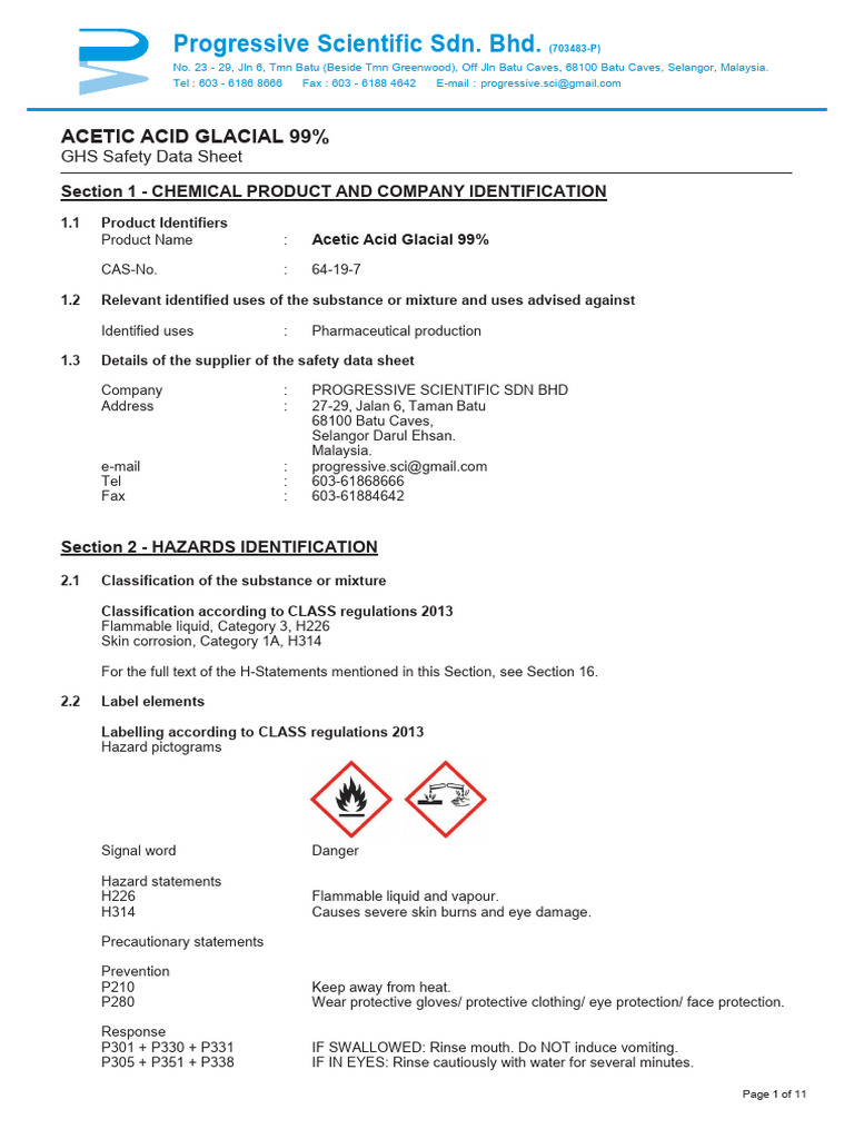 Acetic Acid Glacial 99 | PDF | Safety | Occupational Safety And Health