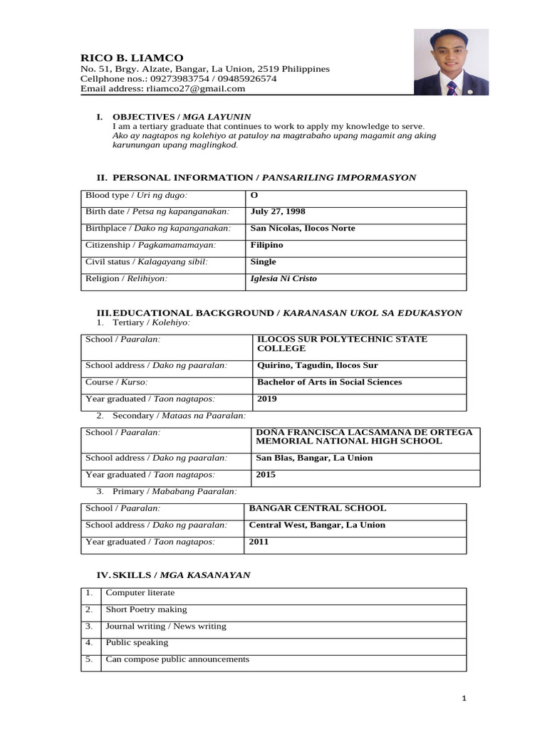 Resume of RICO B. LIAMCO | PDF