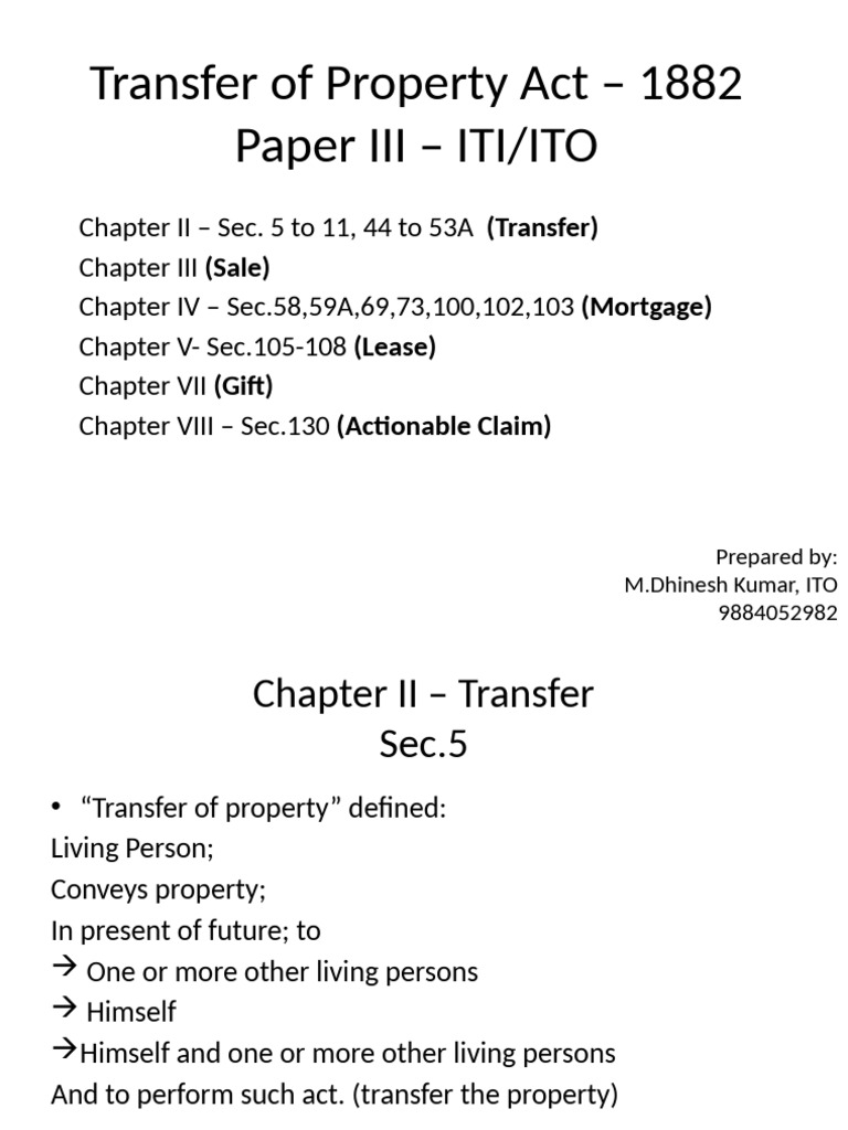 Transfer of Property Act 1882 | PDF | Mortgage Law | Lease