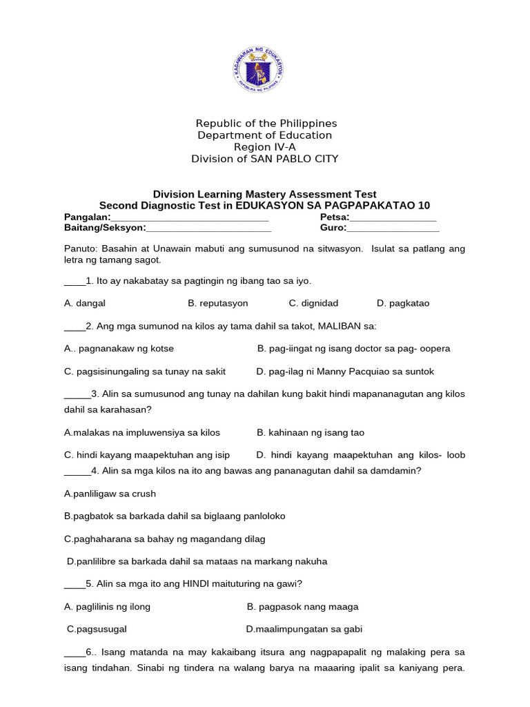 DLMAT-in EsP10-Quarter 2 | PDF