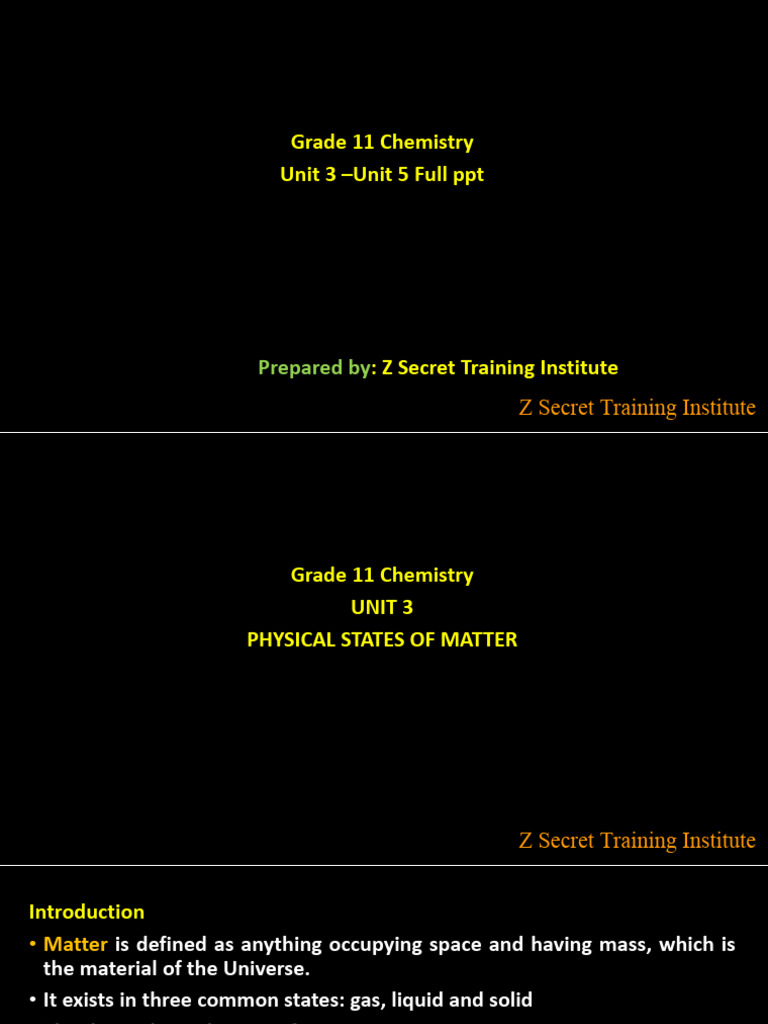 Grade 11 Chemistry Unit 3 | PDF | Gases | Liquids