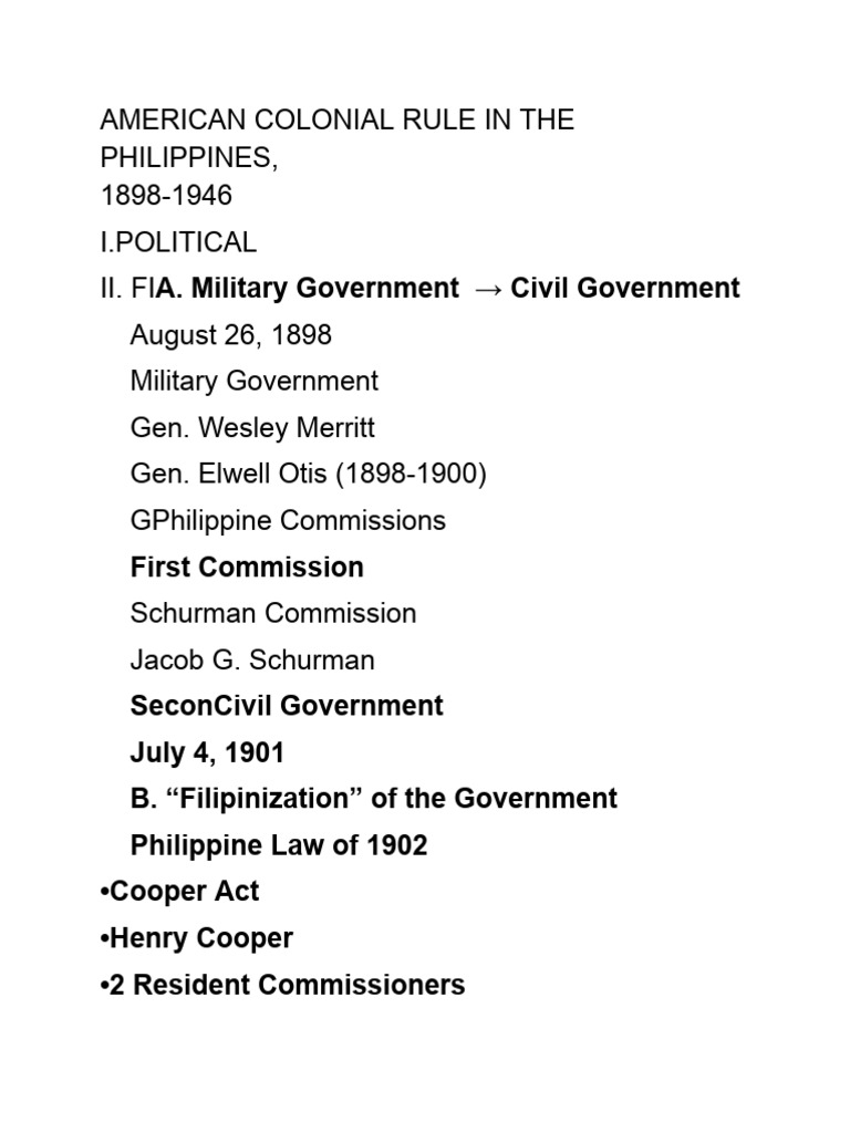 AMERICAN COLONIAL RULE IN THE PHILIPPINES, | PDF | Philippines