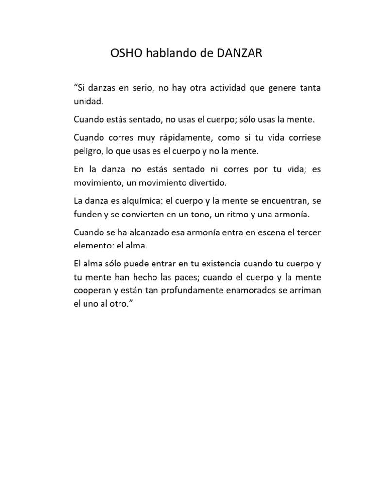 Texto Osho Hablando de Danzar | PDF
