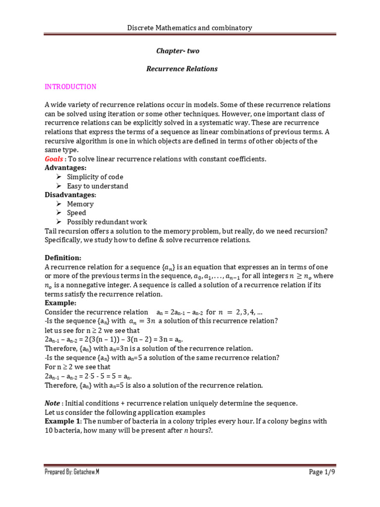 Discrete Chapter 2 | PDF | Recurrence Relation | Elementary Mathematics