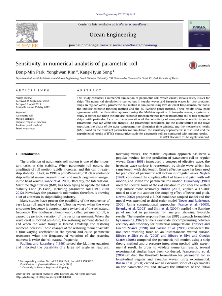 Sensitivity in Numerical Analysis of Parametric Roll | PDF | Waves | Damping