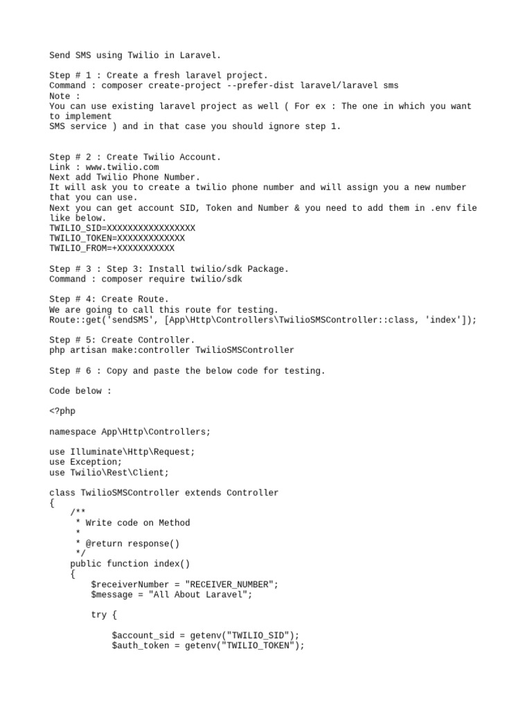 Laravel Twilio Sms | PDF