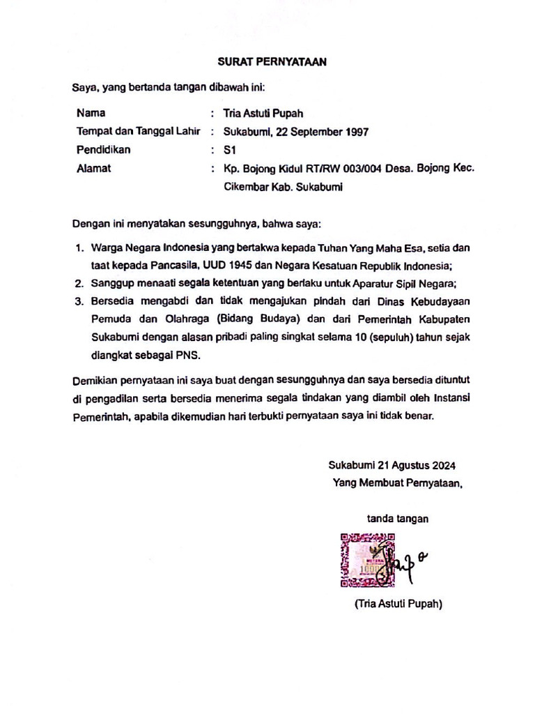 Scan Surat Pernyataan Siap Mengabdi | PDF