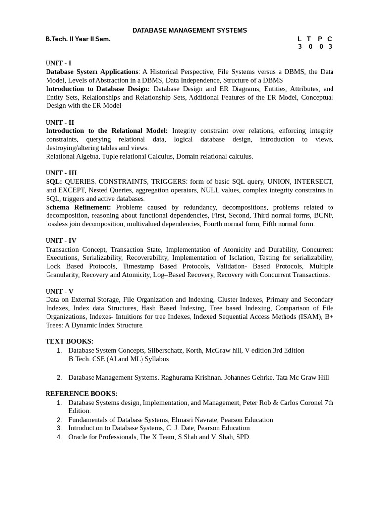 R22_DBMS_syllabus | PDF | Databases | Relational Database