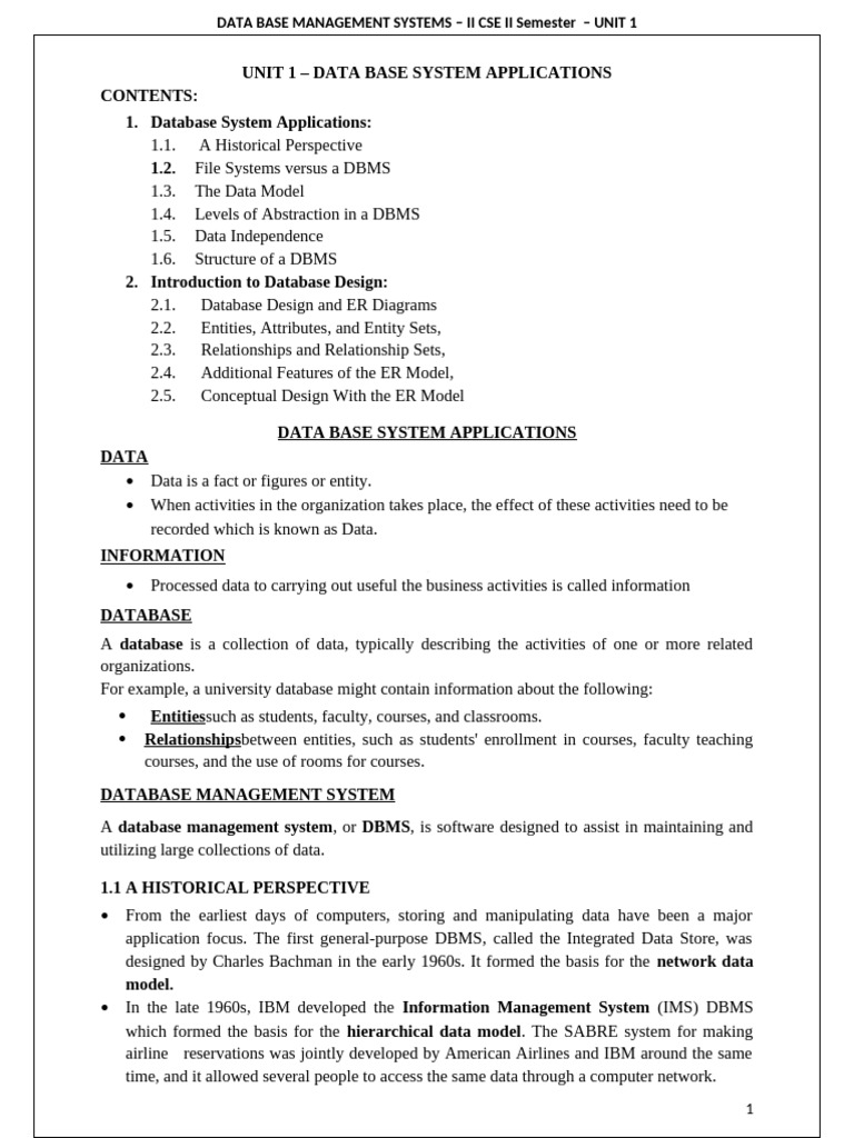 UNIT 1 | PDF | Databases | Conceptual Model