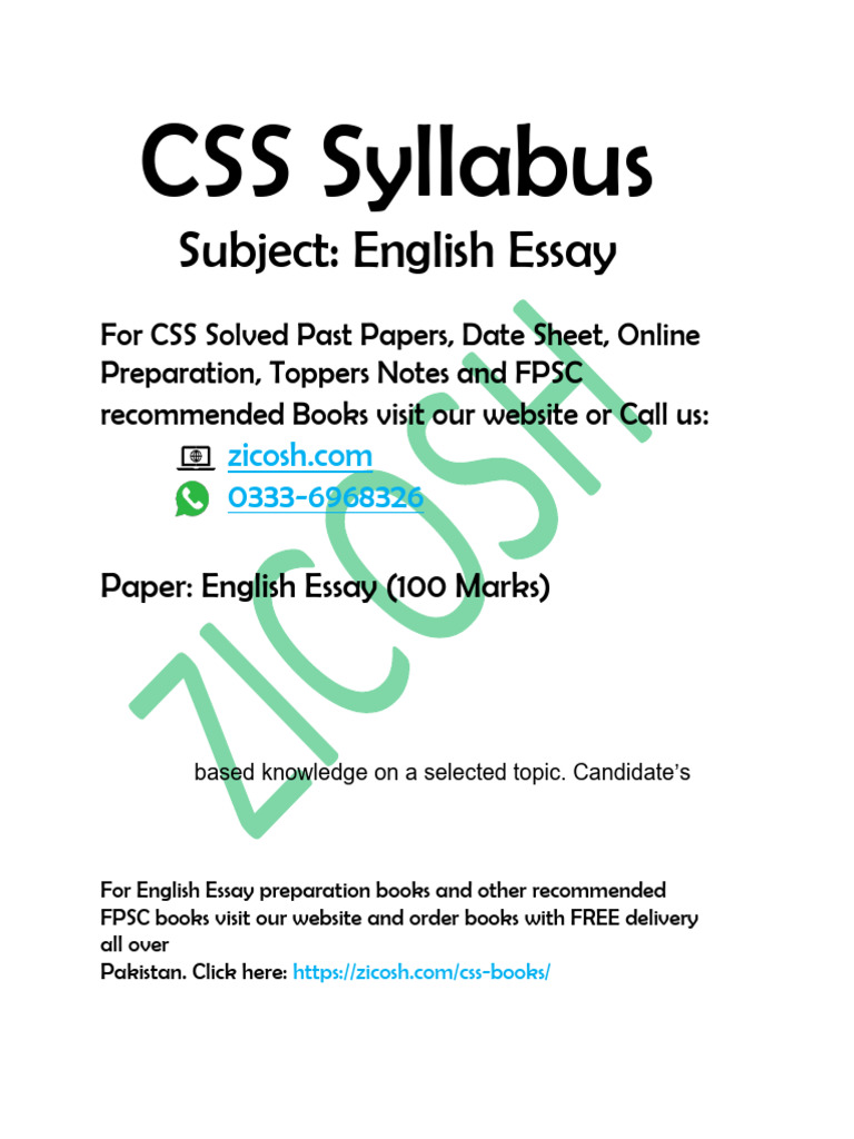 English Essay CSS Syllabus | PDF
