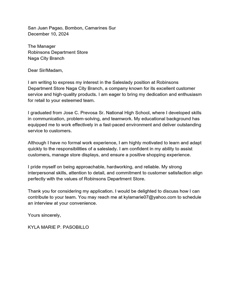 Here Is A Sample Application Letter Based On The Structure Provided in ...