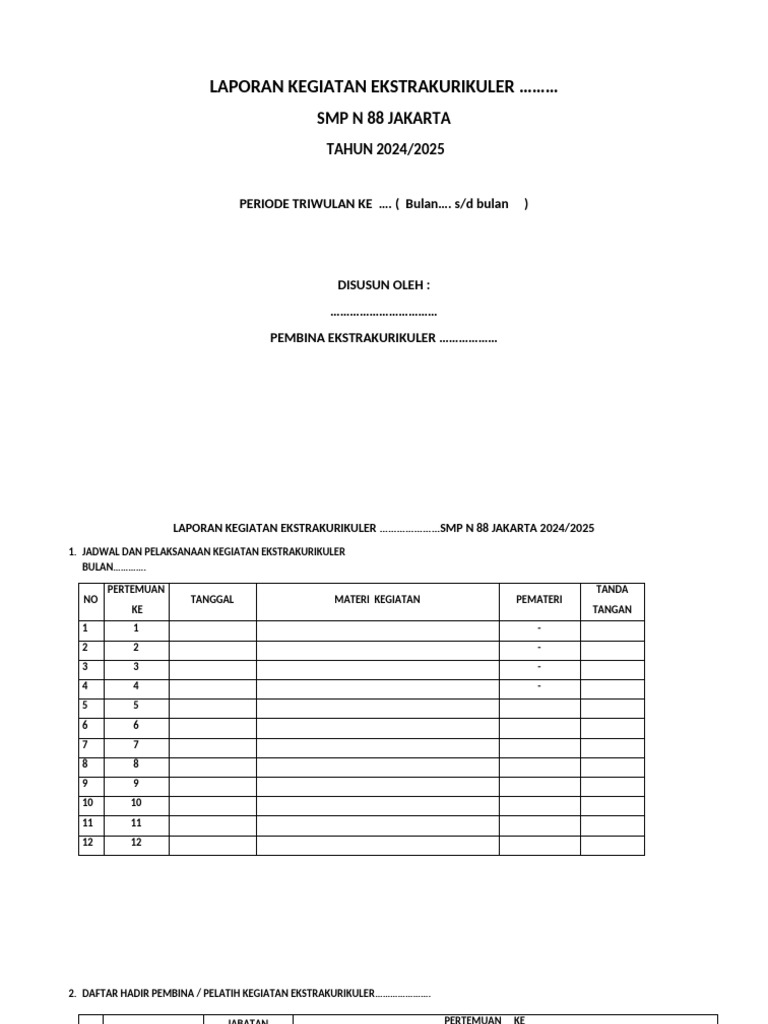 Format Laporan - Kegiatan - Ekskul SMPN 88 JKT 2024 - 2025 | PDF