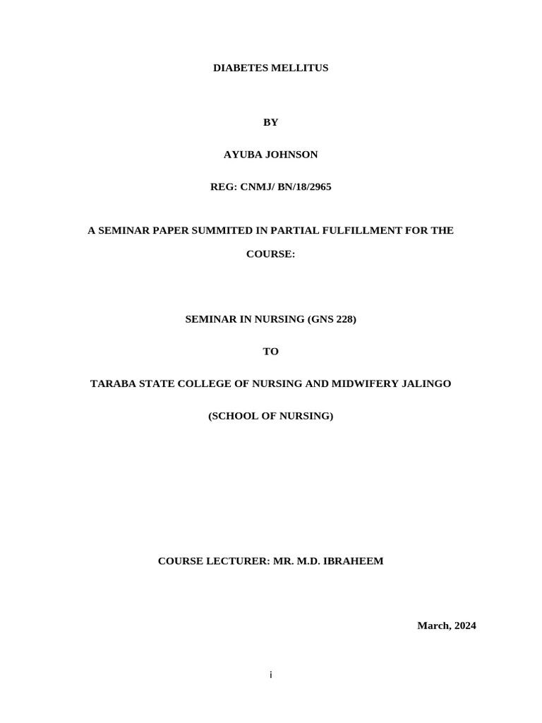 DIABETES MELLITUS Cover Page | PDF | Diabetes | Diabetes Management