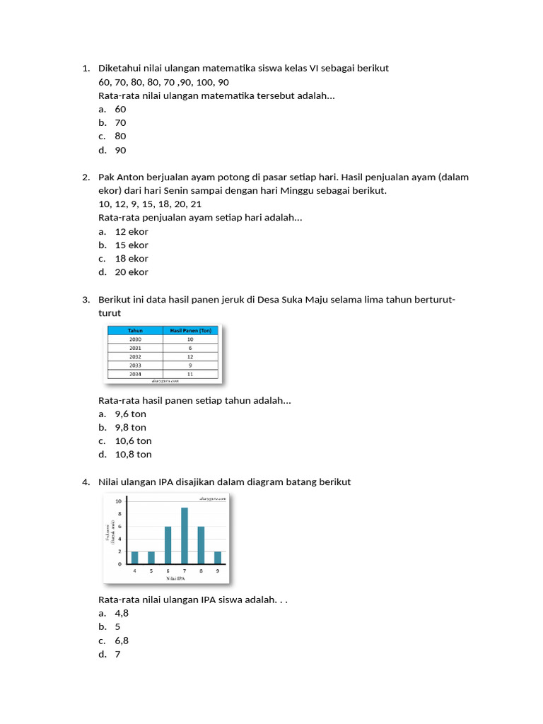 Soal Pengolahan Data Kelas 6 | PDF
