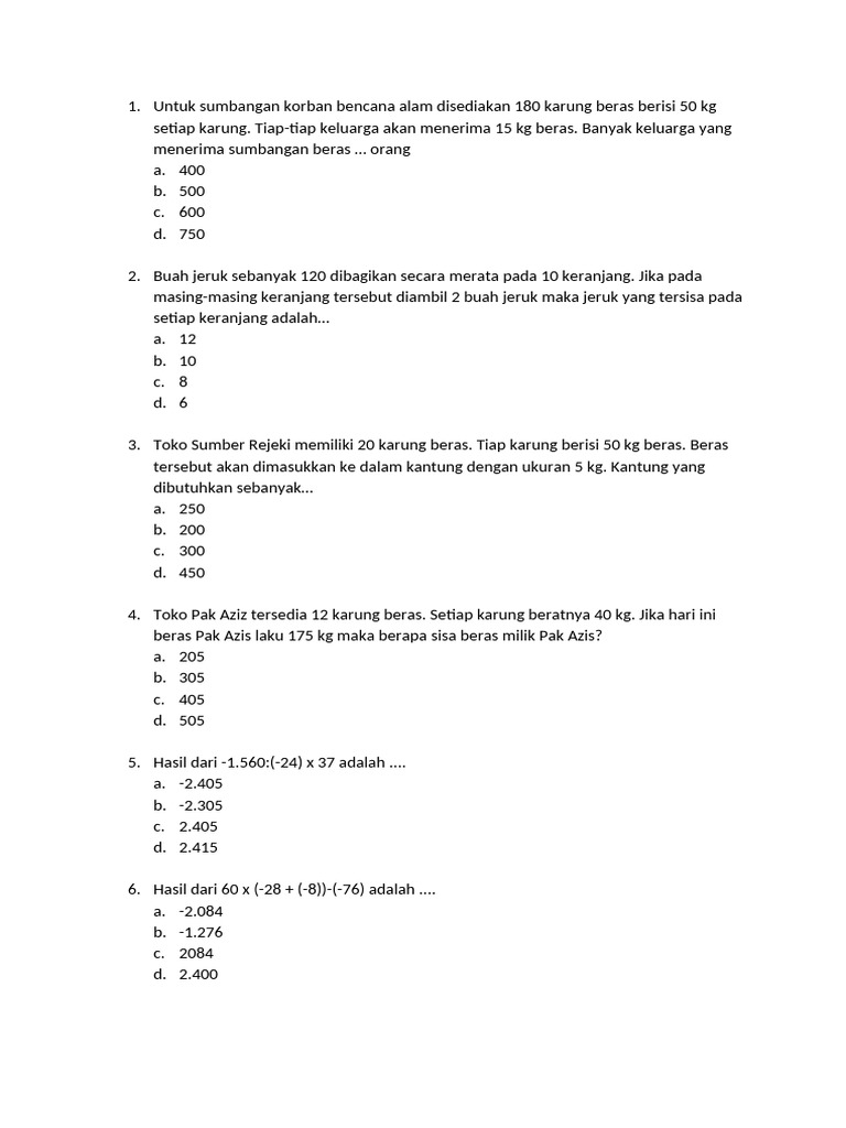 Soal Bil Bulat Dan Cacah | PDF