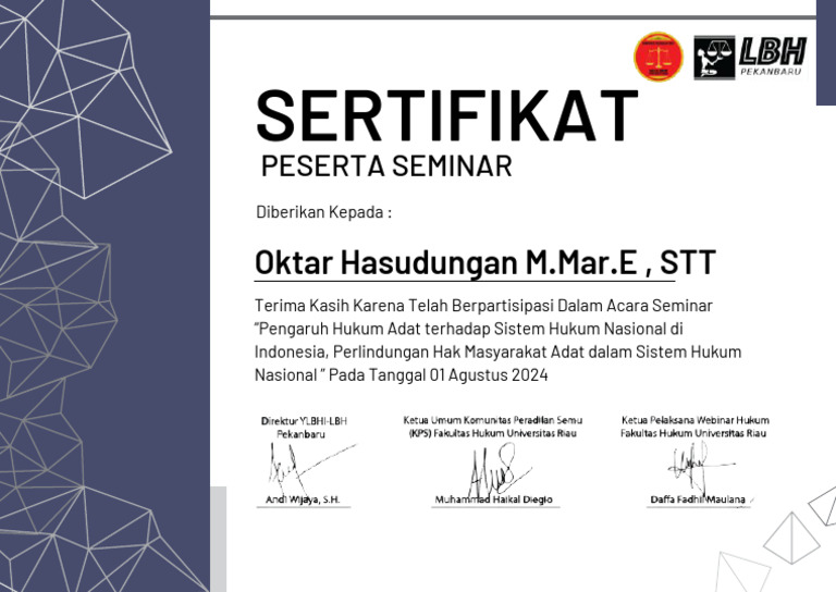 Sertifikat 30 Oktar Hasudungan M.mar.E , STT | PDF