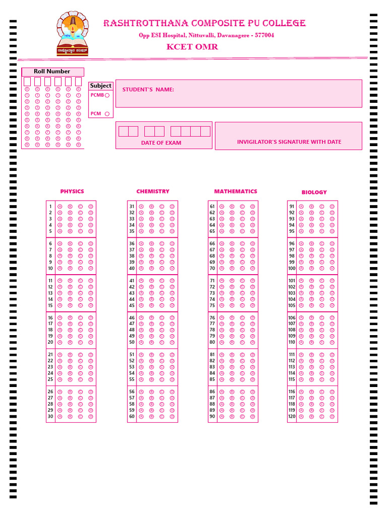Kcet Omr Final 120 | PDF