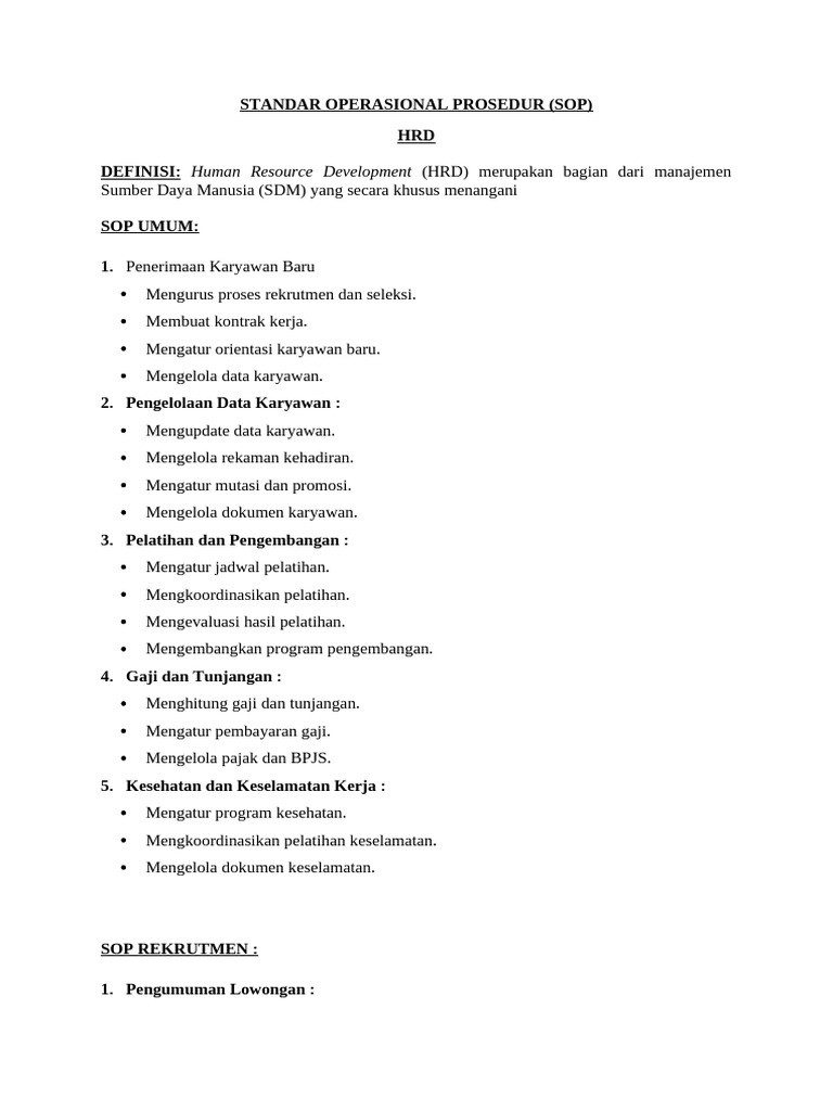 Sop HRD | PDF