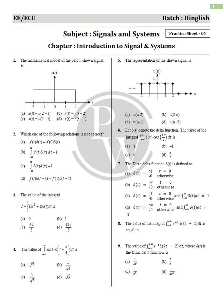 Introduction to Signals & Systems _ Practice Sheet 01 | PDF | Algorithms | Mathematical Objects