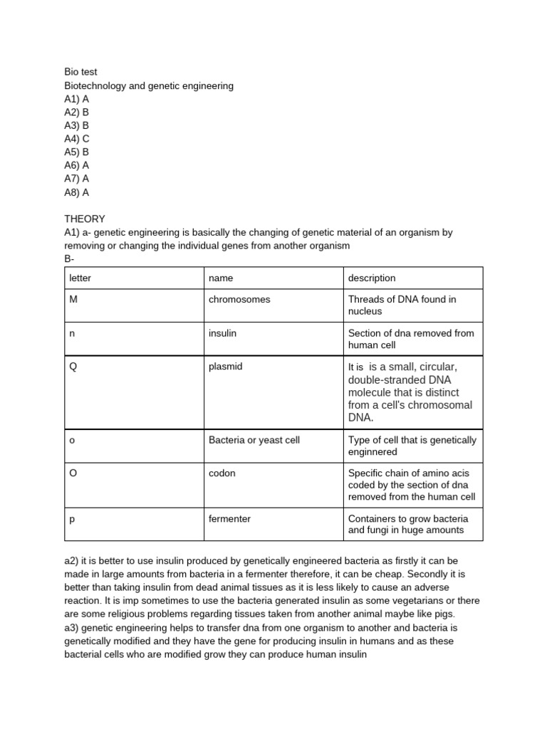 Genetic Engineering Test | PDF | Genetic Engineering | Dna