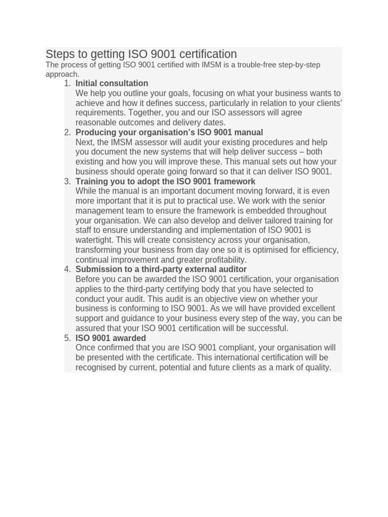 Steps to Getting ISO 9001 Certification | PDF