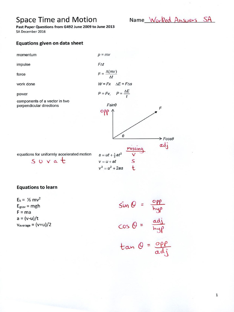 Space Time and Motion Worked Answers | PDF