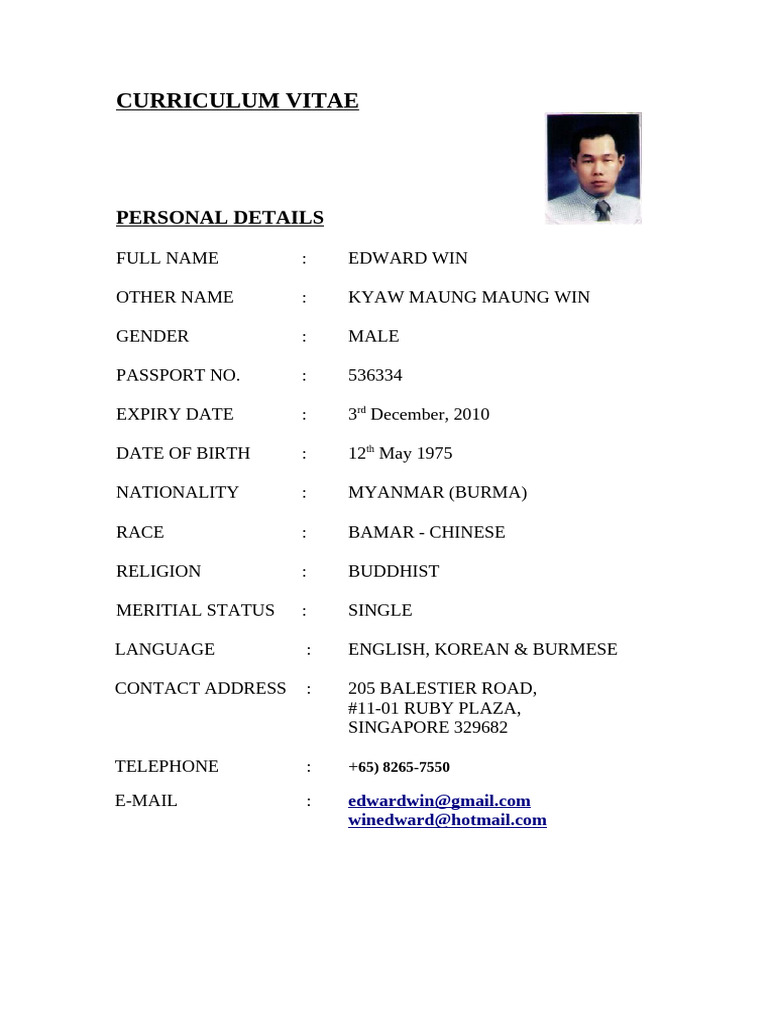 EdwardWin CV Asiasoft | PDF | Myanmar