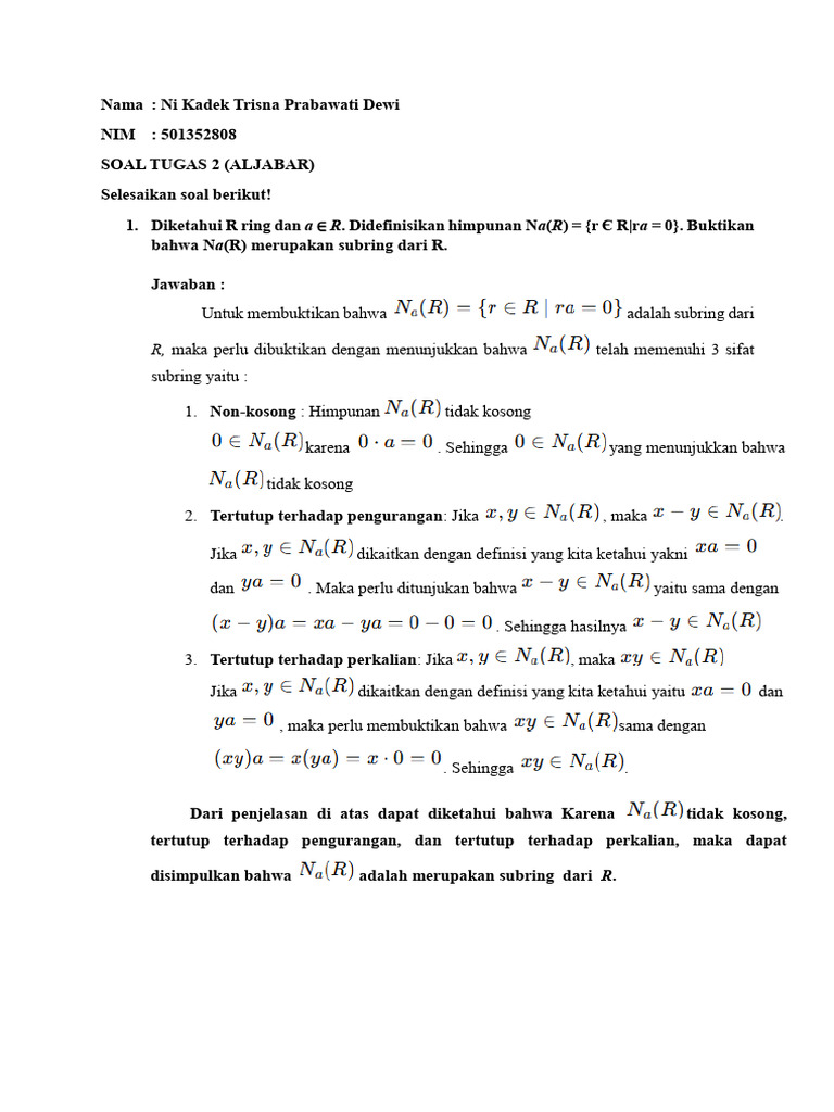Subring dan Ideal dalam Aljabar Ring | PDF