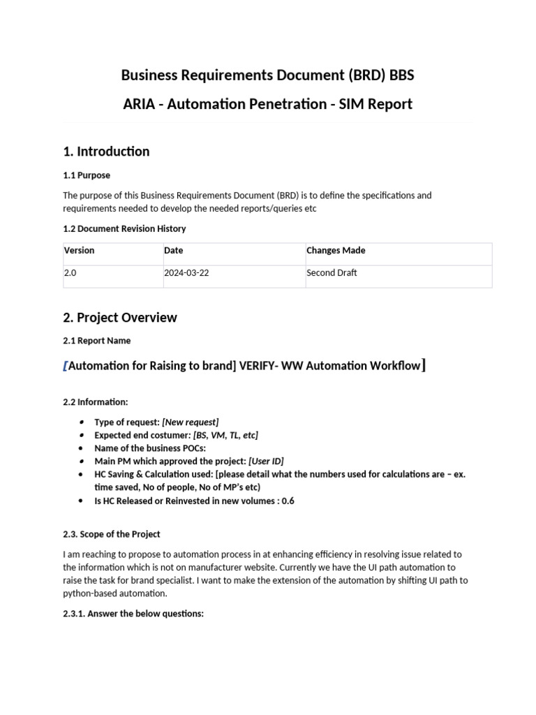 Template BRD 2.0 RBS AVS Automation Expert | PDF | Microsoft Excel ...