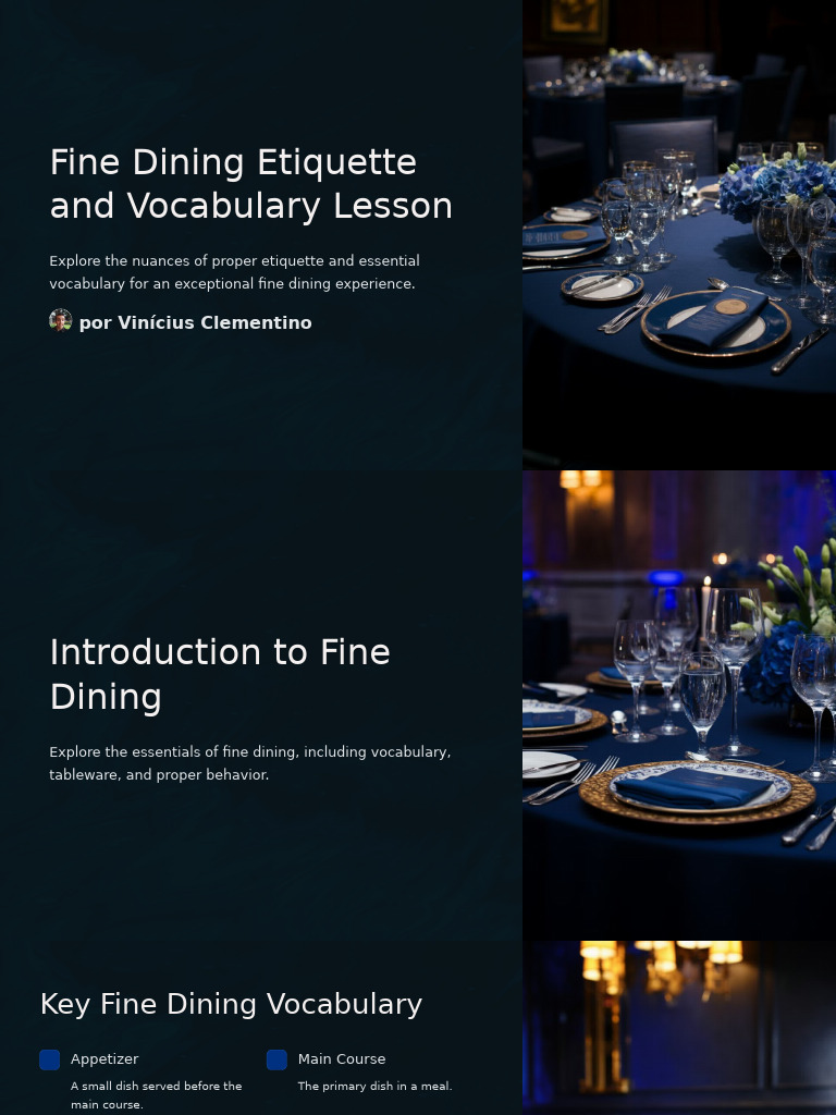 Fine Dining Etiquette & Vocabulary Guide | PDF | Tableware | Cuisine