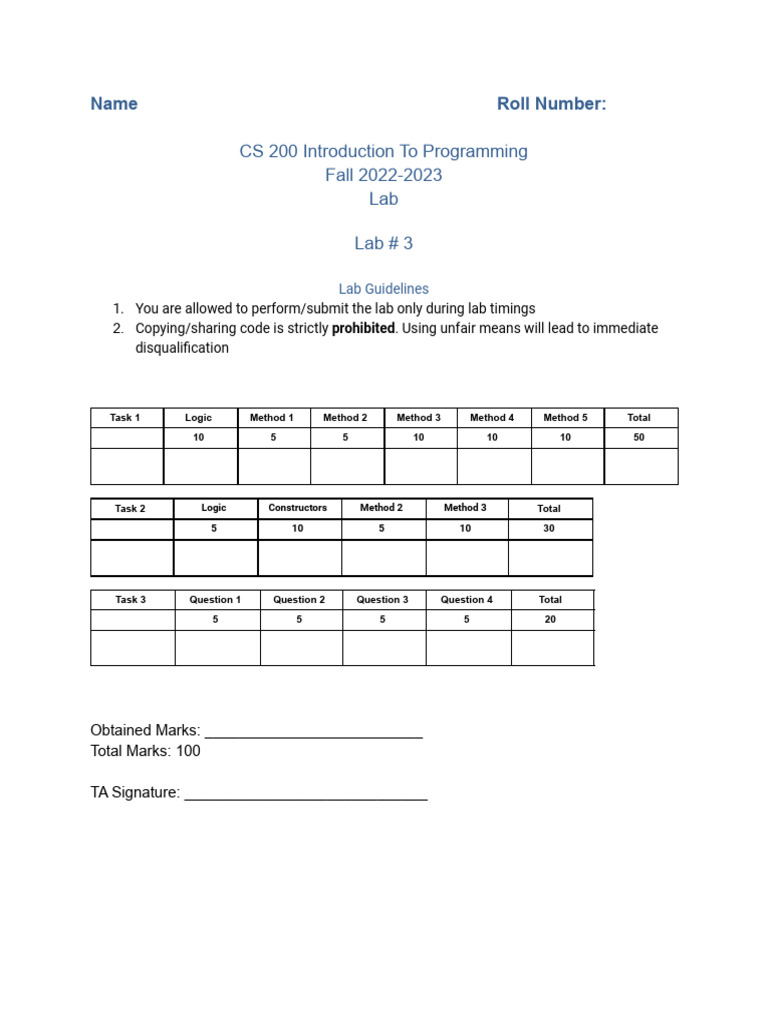 CS 200 - Lab - 3 | PDF | Constructor (Object Oriented Programming) | Programming