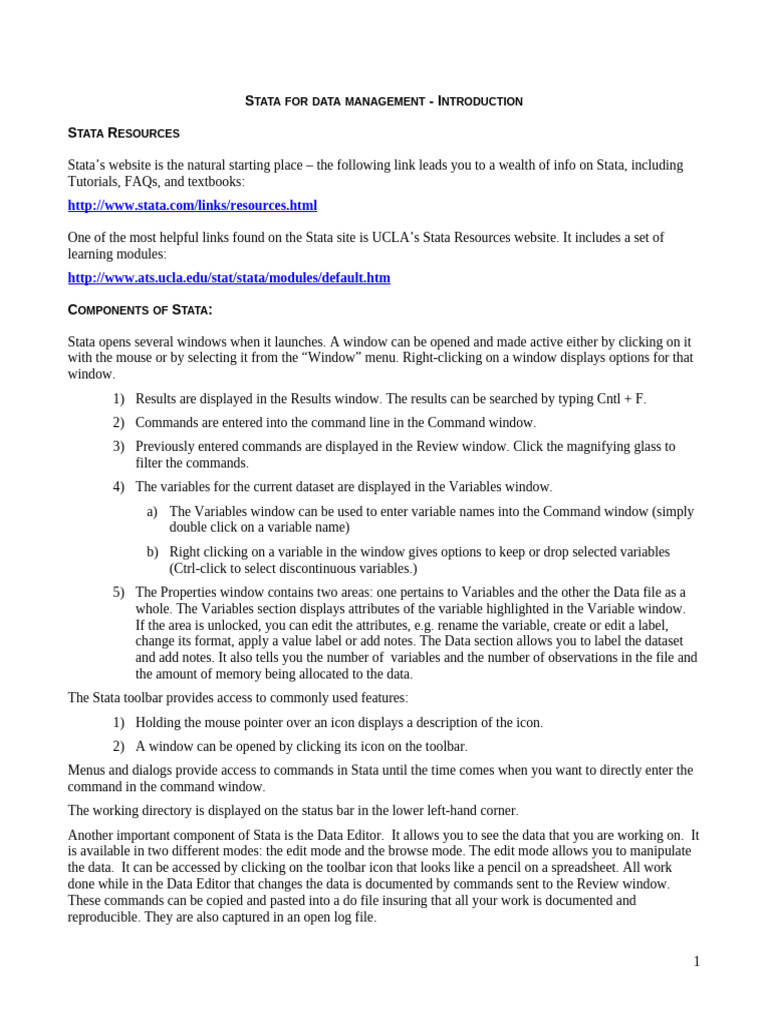 Introduction To Stata For Data Management Pdf Icon Computing