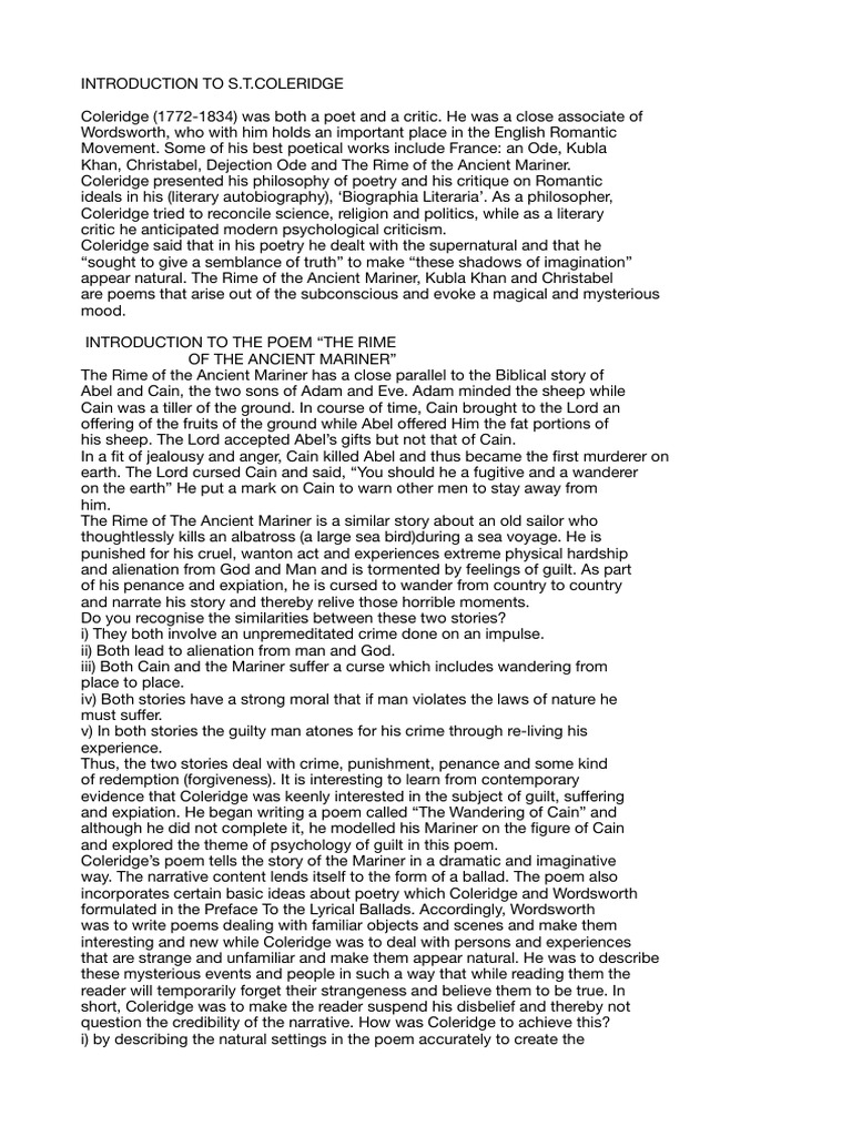 Introduction To S.t.coleridge | PDF | Samuel Taylor Coleridge